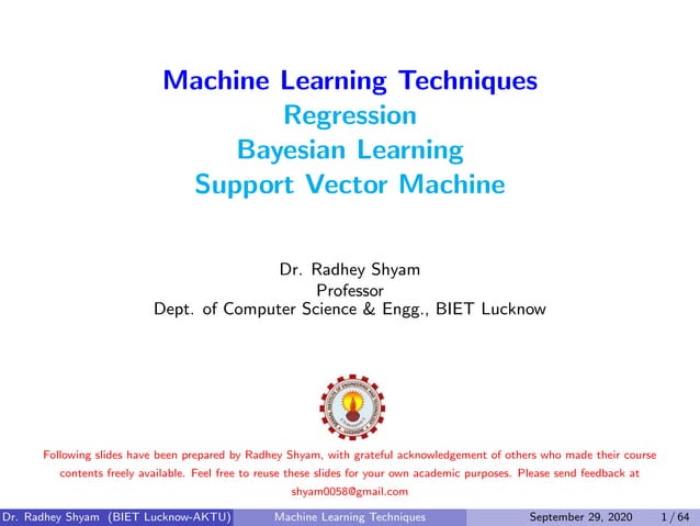 Regression, Bayesian Learning and Support vector machine | PDF | Computing | Technology & Computing