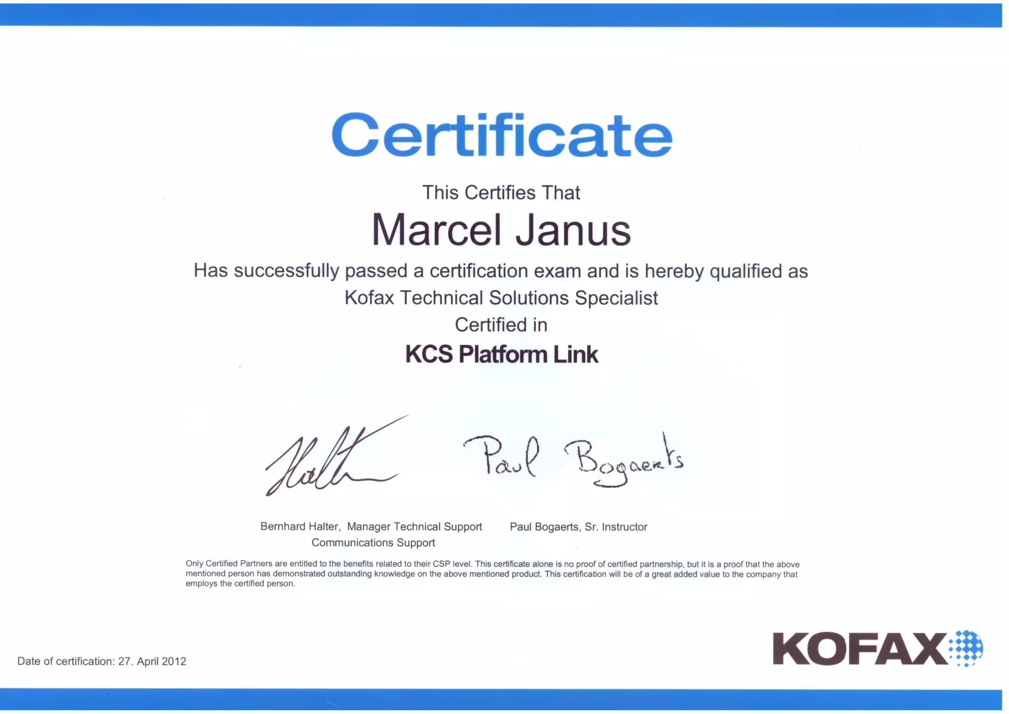 KCS Platform Link Certificate | PDF