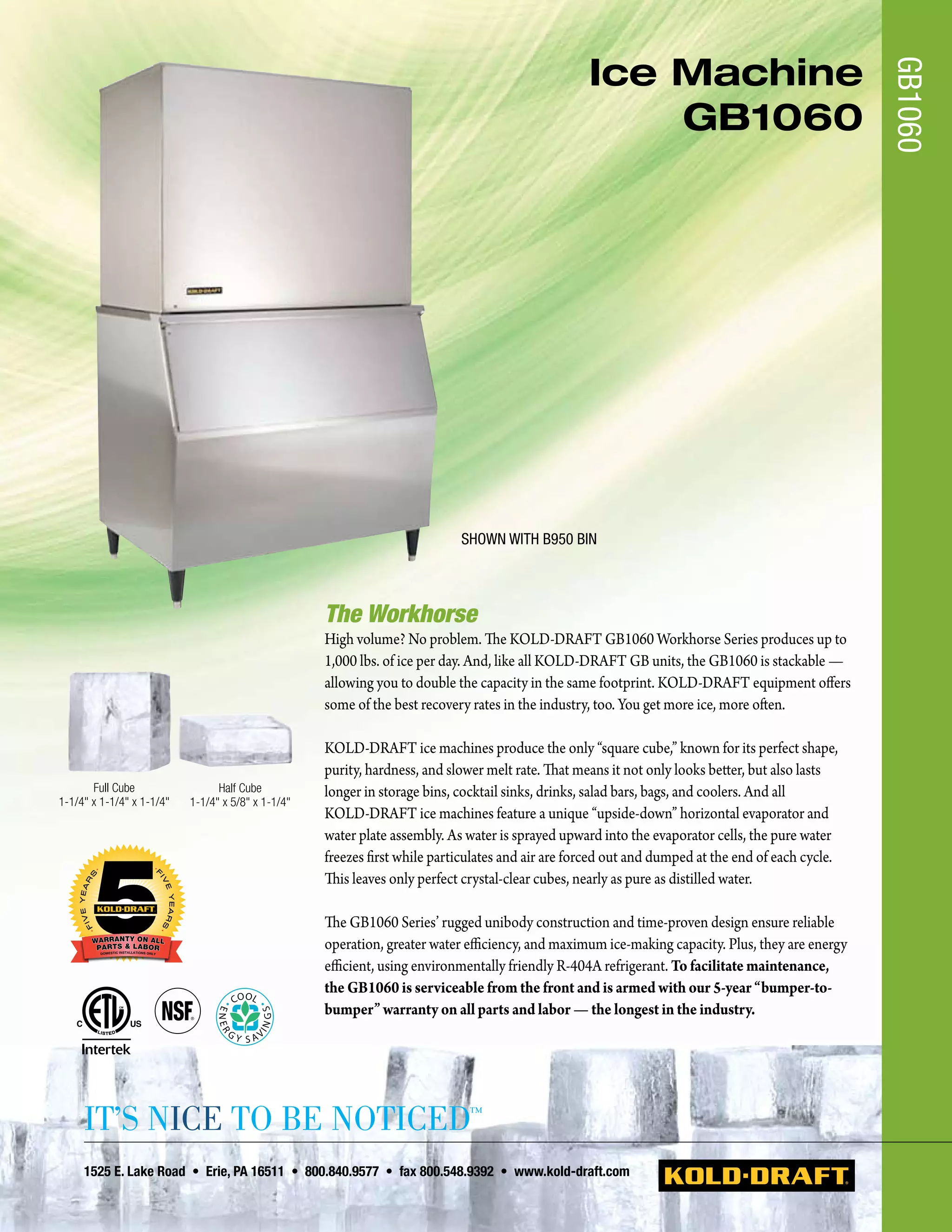 GB1060 KOLD-DRAFT Commercial Ice Machines | PDF