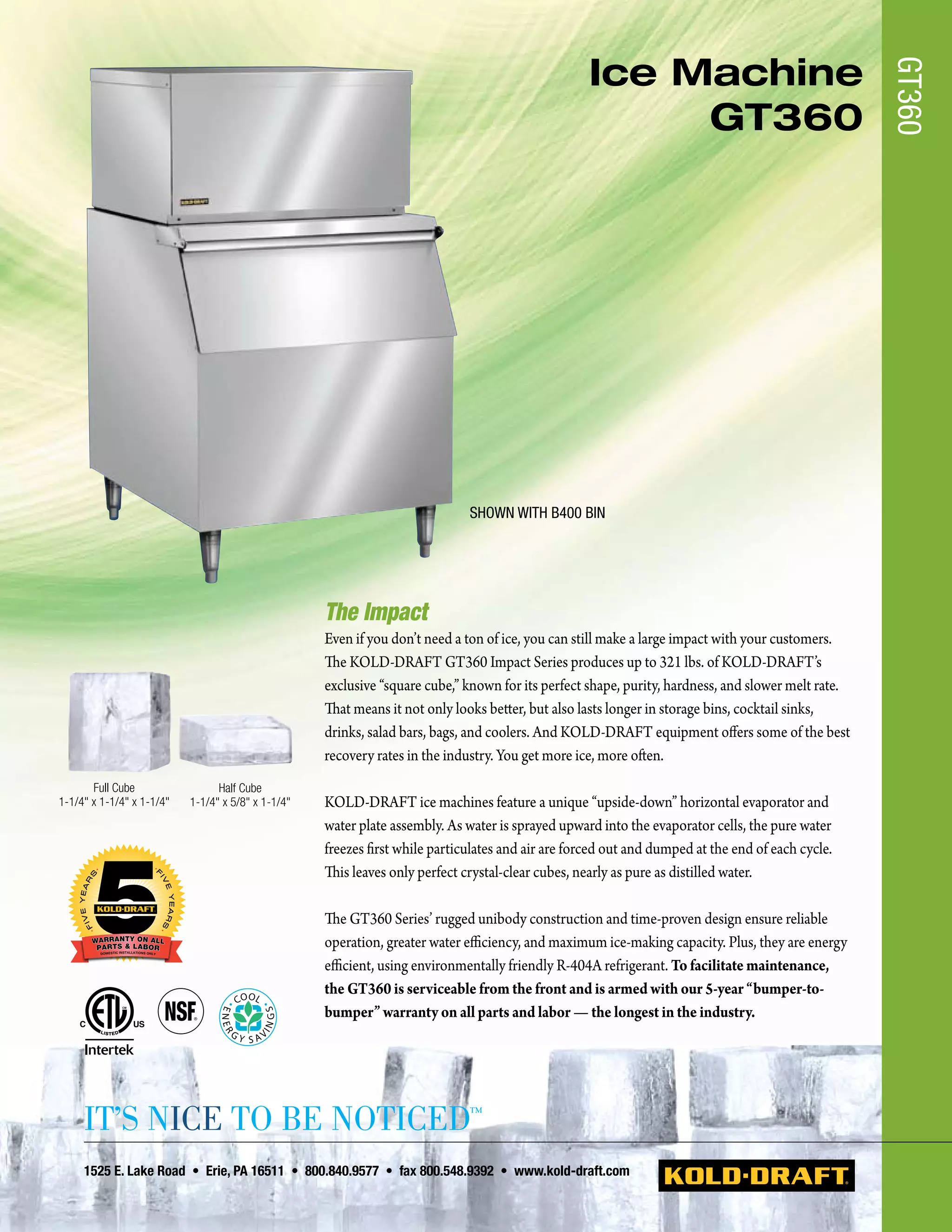 GT360 - KOLD-DRAFT Commercial Ice Machines | PDF