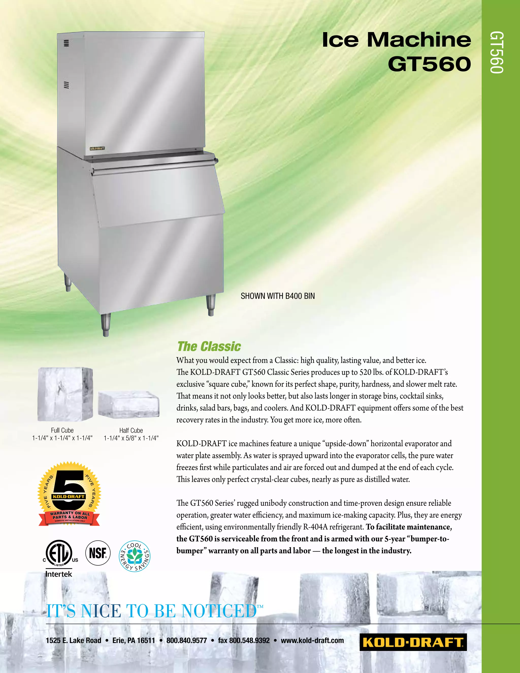 GT560 KOLD-DRAFT Commercial Ice Machines | PDF