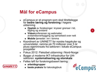 eCampus: nasjonal infrastruktur og felles løsninger | PPTX