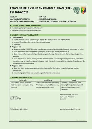 RPP Kd 1 ilmu ekonomi | PDF