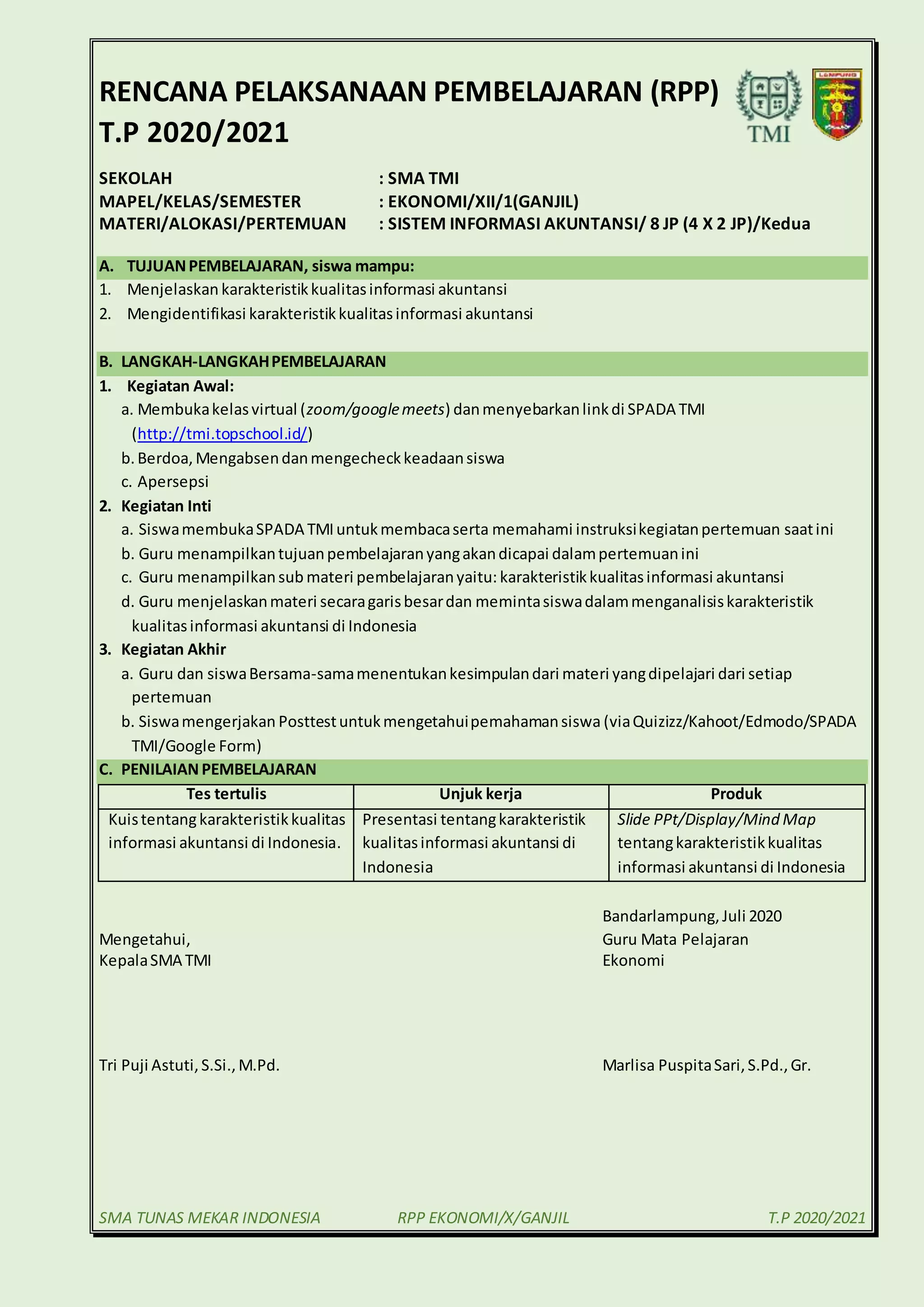 RPP Kd 1 Sistem Akuntansi | PDF