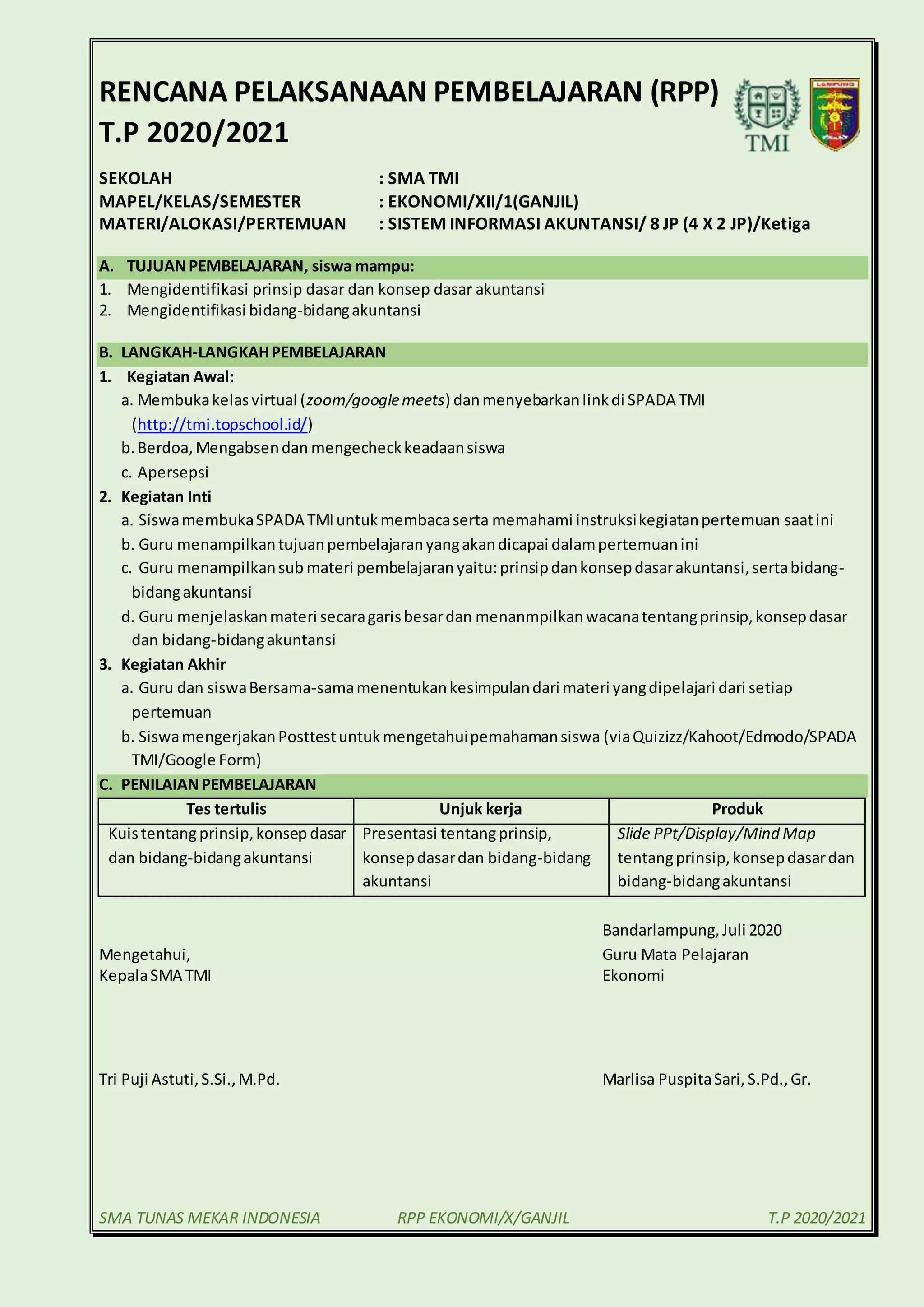 RPP Kd 1 Sistem Akuntansi | PDF