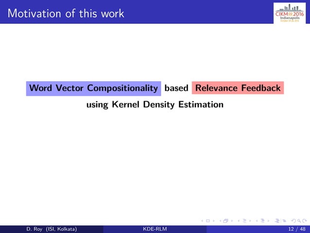 Word Vector Compositionality based Relevance Feedback using Kernel Density Estimation | PPT