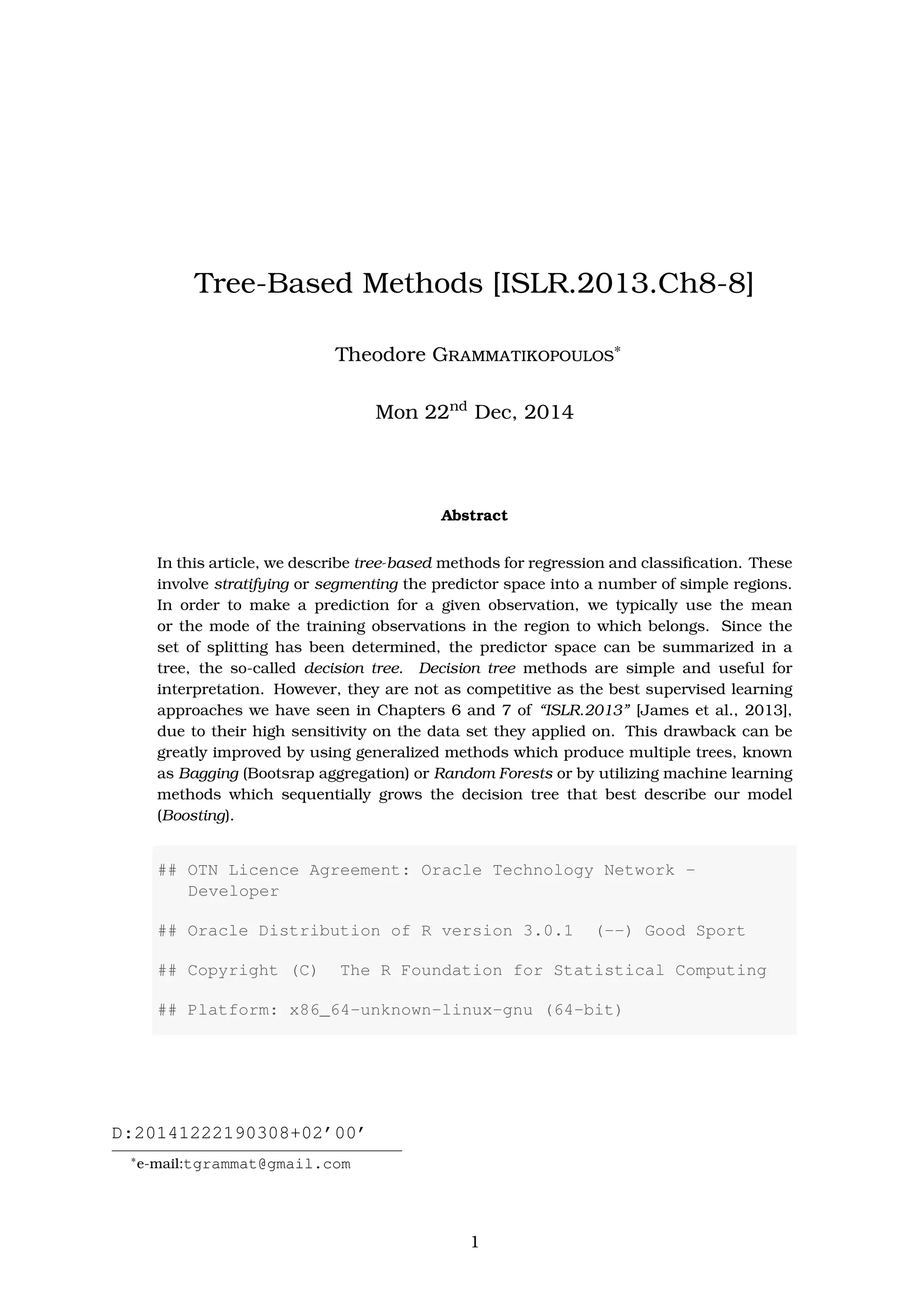 Tree-Based Methods (Article 8 - Practical Exercises) | PDF