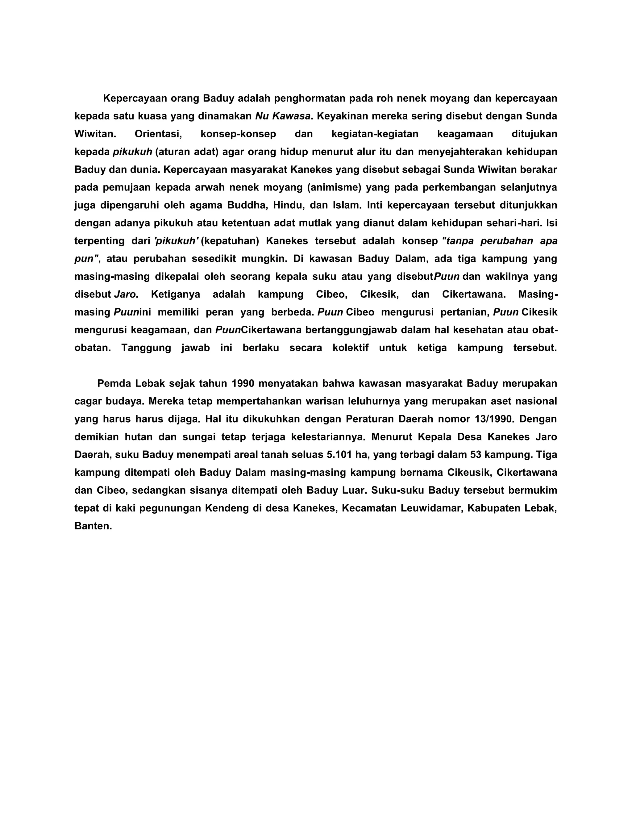 Kearifan lokal suku baduy | DOCX