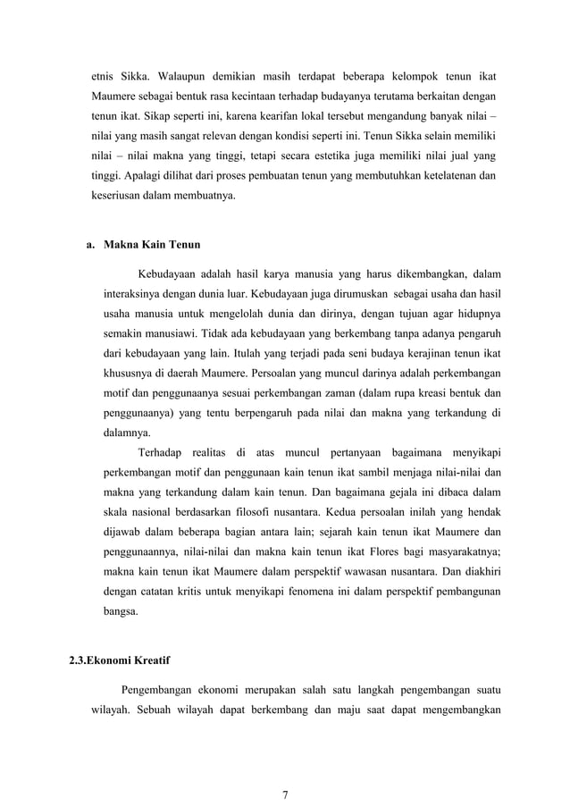 Kearifan lokal tenun ikat dalam pengembangan ekonomi kreatif perempuan sika | DOC