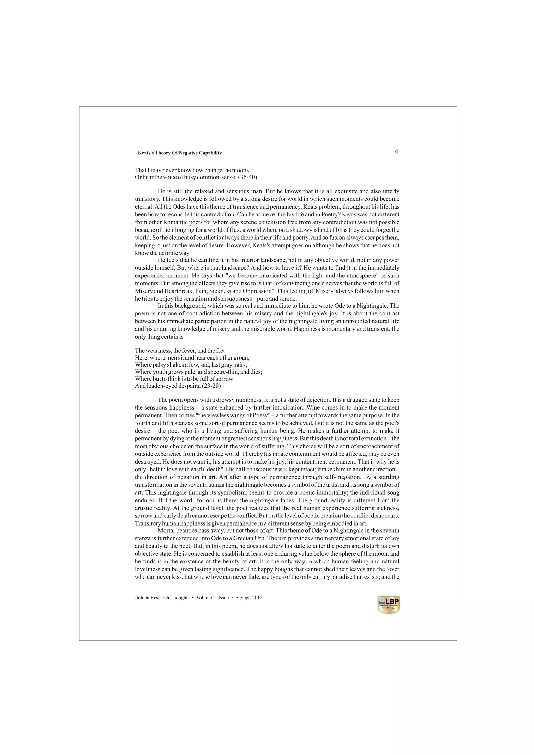 Keats's theory of negative capability | PDF