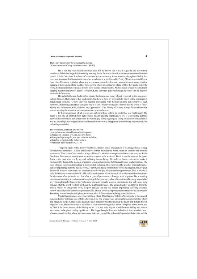 Keats's theory of negative capability | PDF | Poetry | Books and Literature