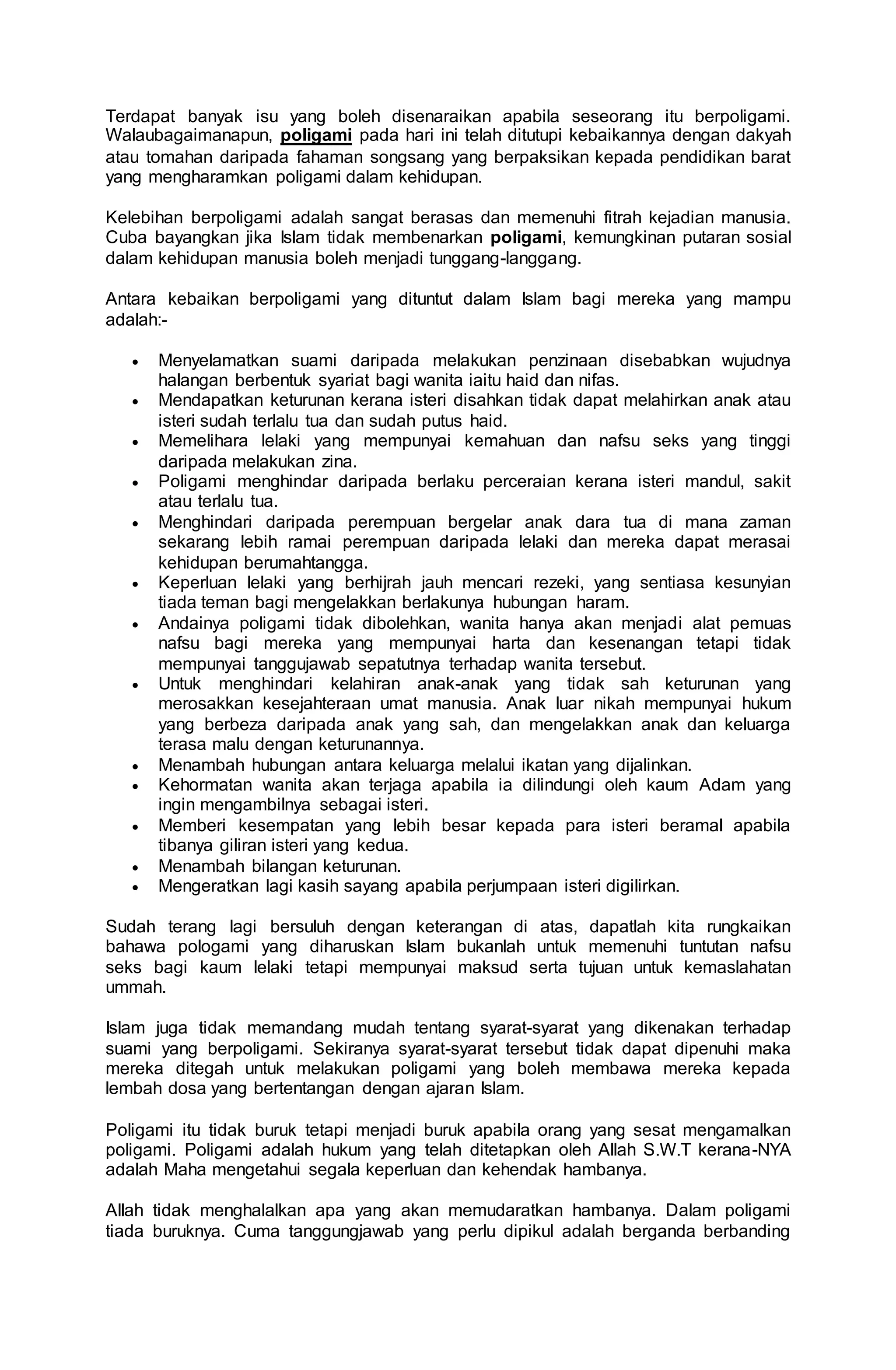 Kebaikan dan keburukan poligami | DOCX