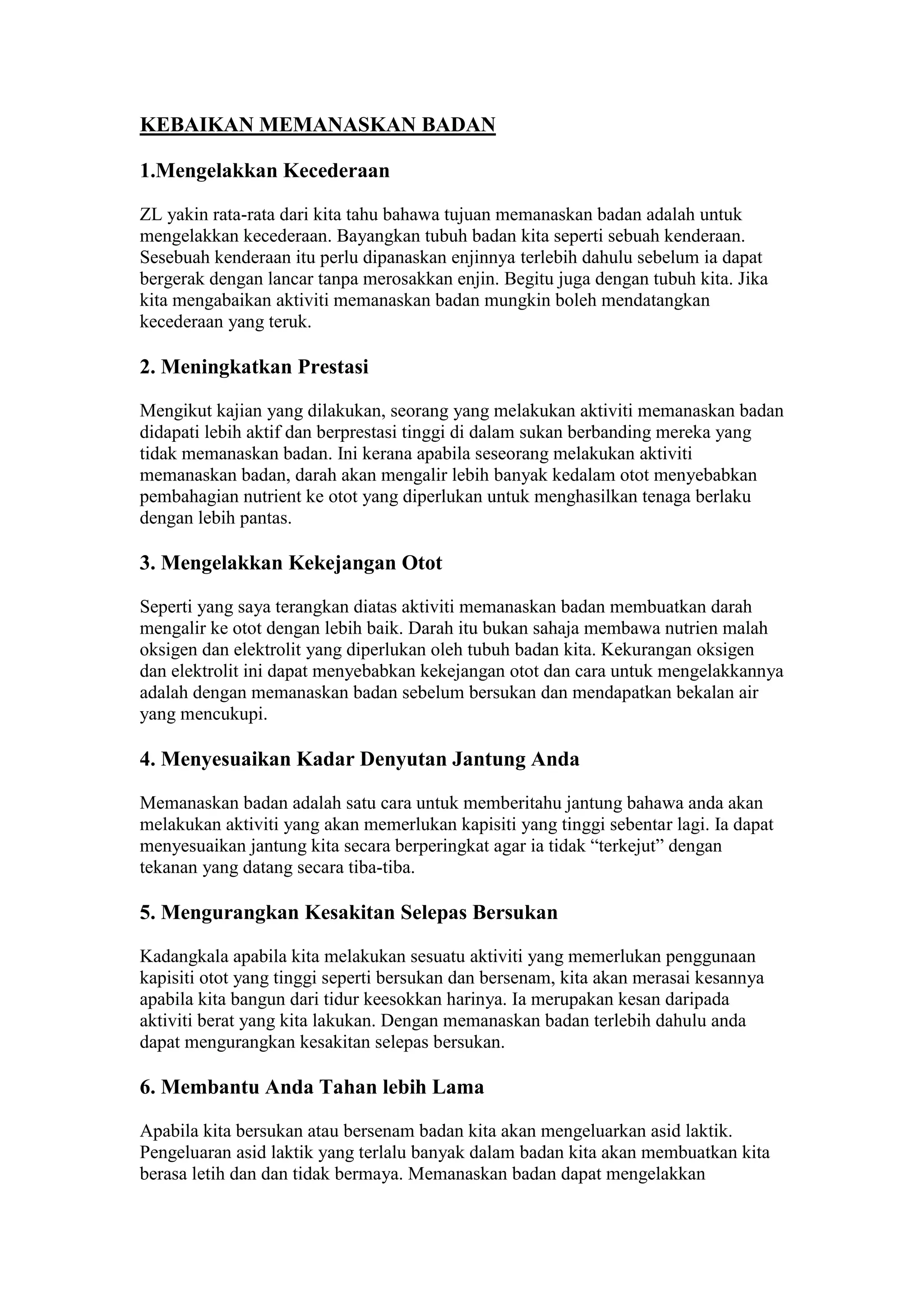 Kebaikan Memanaskan Badan dan Menyejukkan Badan | DOCX