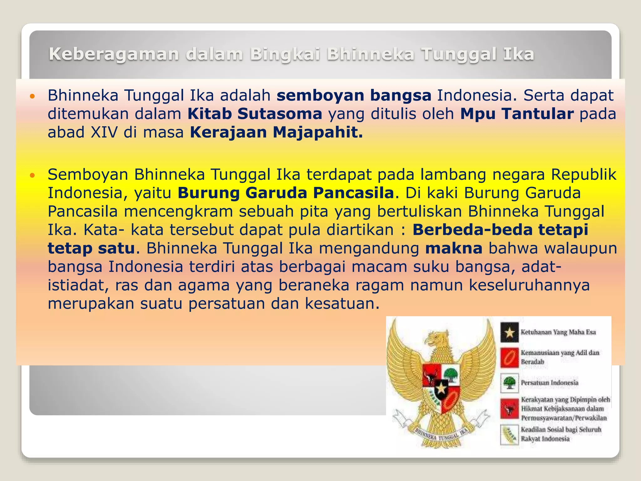 Keberagaman suku, agama, ras, dan antargolongan dalam bhineka tunggal ika | PPTX