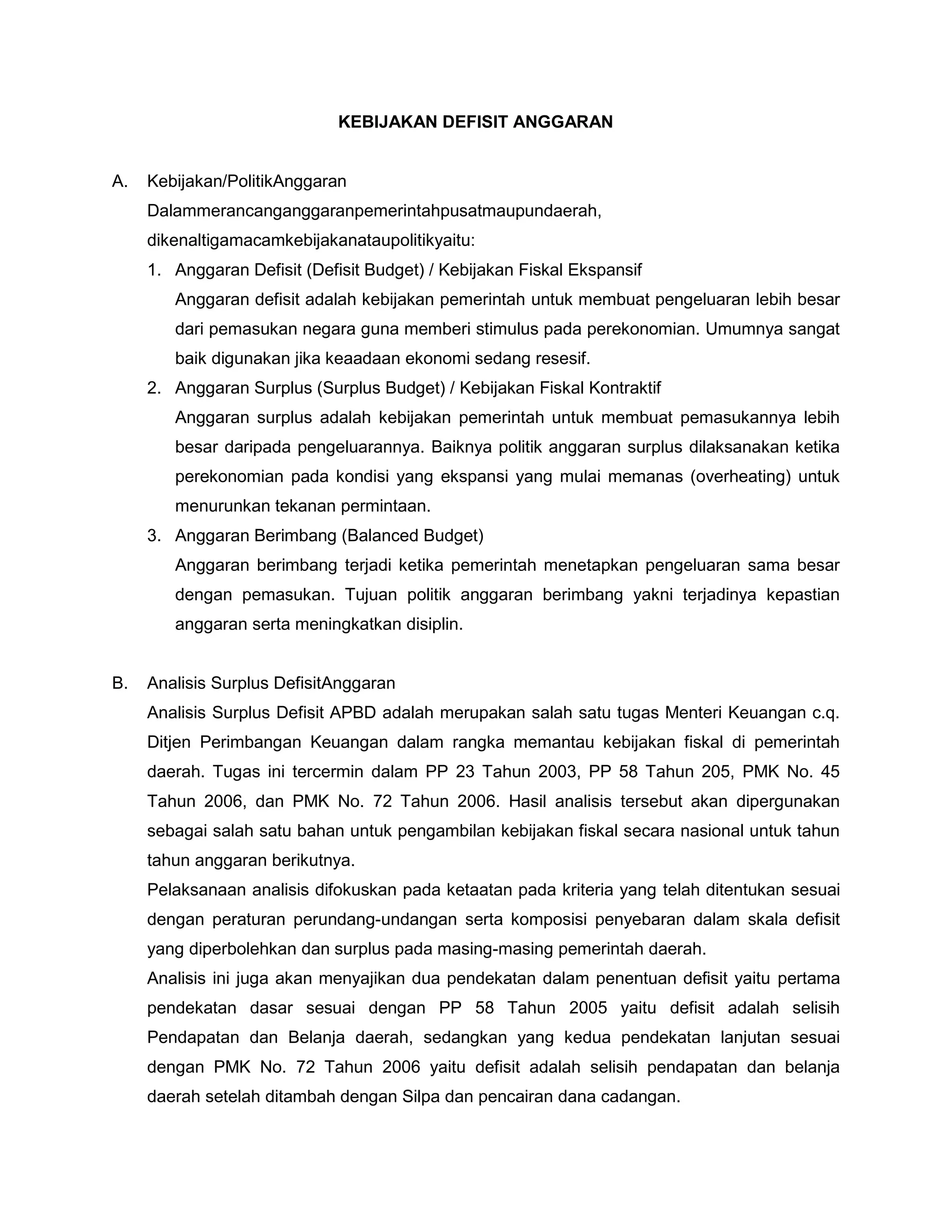 Kebijakan defisit anggaran | DOCX