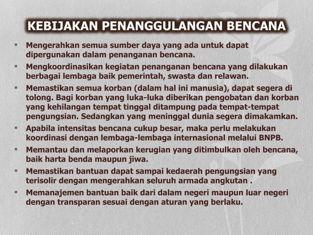 Kebijakan Penanggulangan Bencana Dinkes | PPT