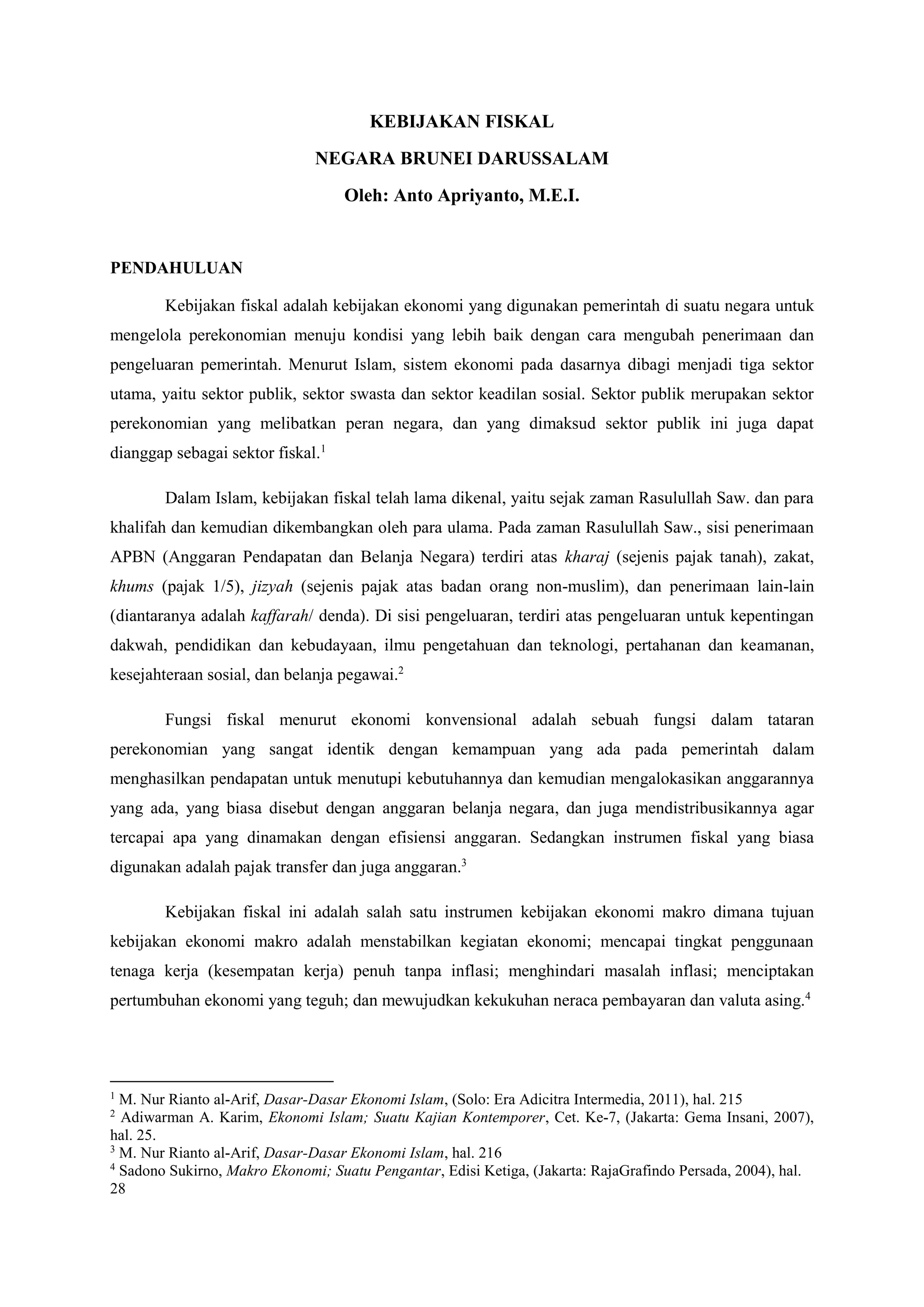 Kebijakan Fiskal Negara Brunei Darussalam - Anto Apriyanto | PDF