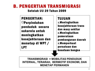 Kebijakan pembangunan kawasan transmigrasi | PPT