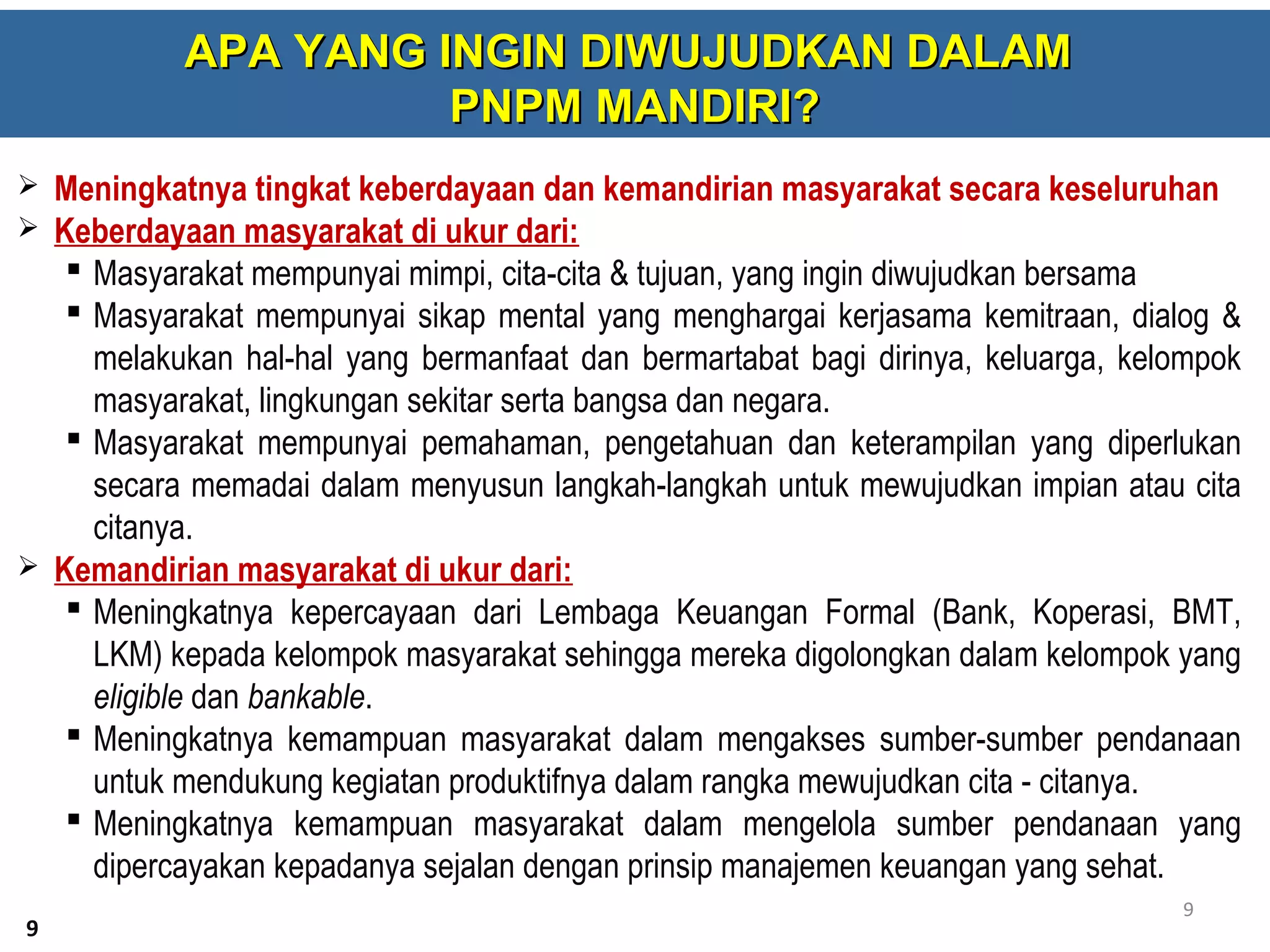 Kebijakan Pelaksanaan PNPM Mandiri | PPT