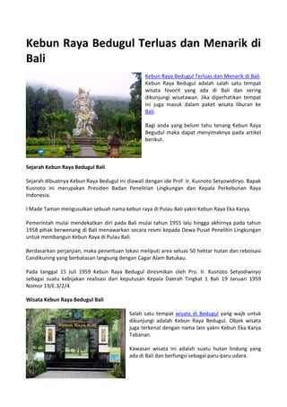 Kebun raya bedugul terluas dan menarik di bali | PDF