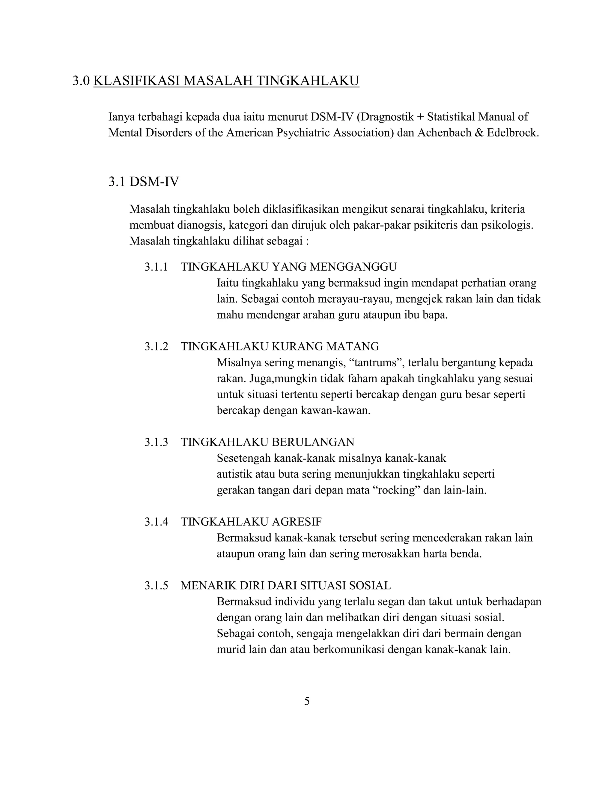 Kecelaruan Tingkahlaku Kanak-Kanak | DOCX