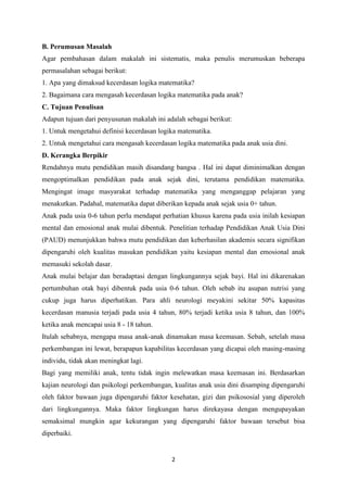 Kecerdasan anak usia dini | PDF