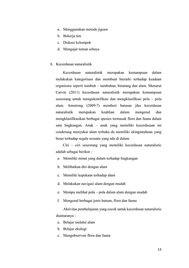 Kecerdasan majemuk (MULTIPLE INTELEGENCES) | PDF