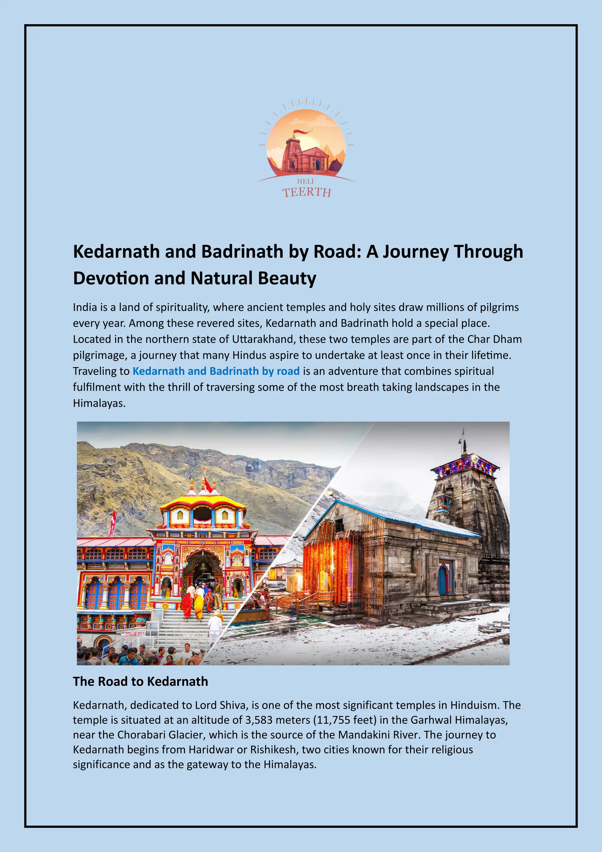 Kedarnath and Badrinath by Road and A Journey Through Devotion and ...