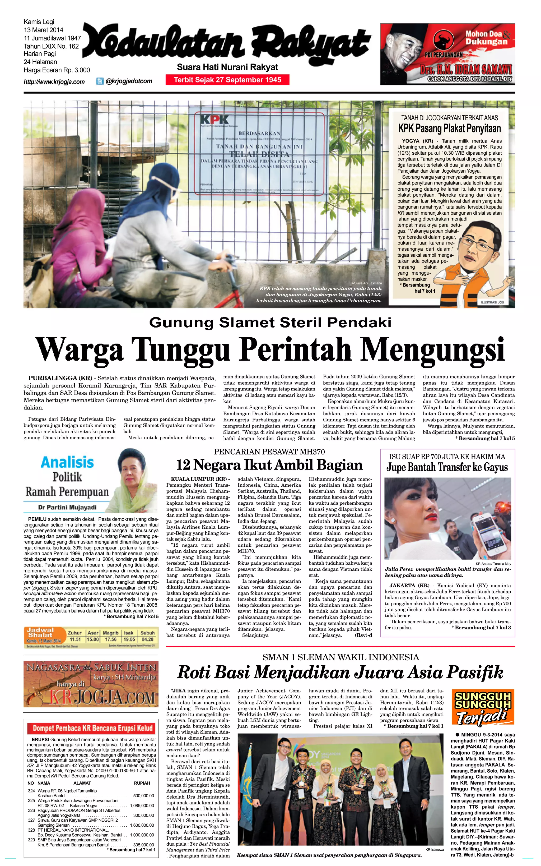 Kedaulatan Rakyat 13 Maret 2014 | PDF