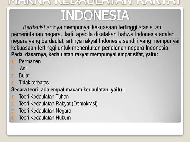 Kedaulatan rakyat dan sistem pemerintahan indonesia ppkn | PPTX