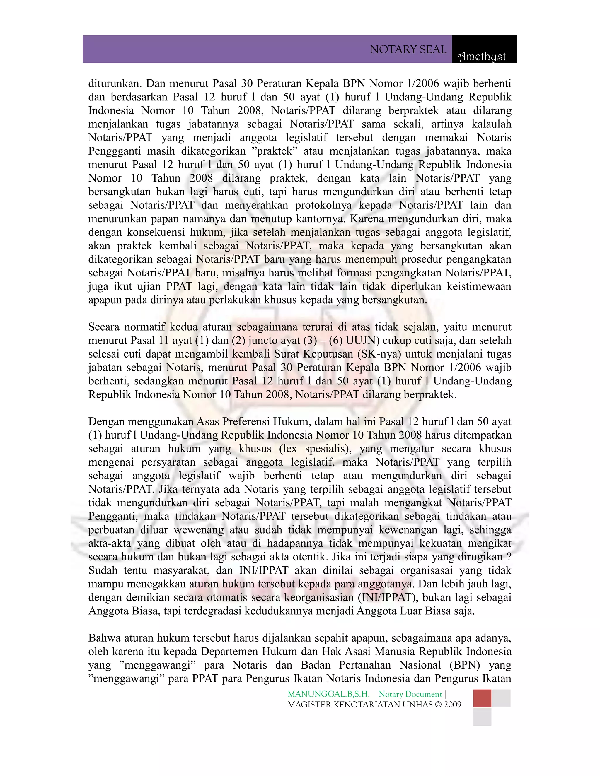 Kedudukan hukum notaris dan ppat yang terpilih sebagai anggota ...