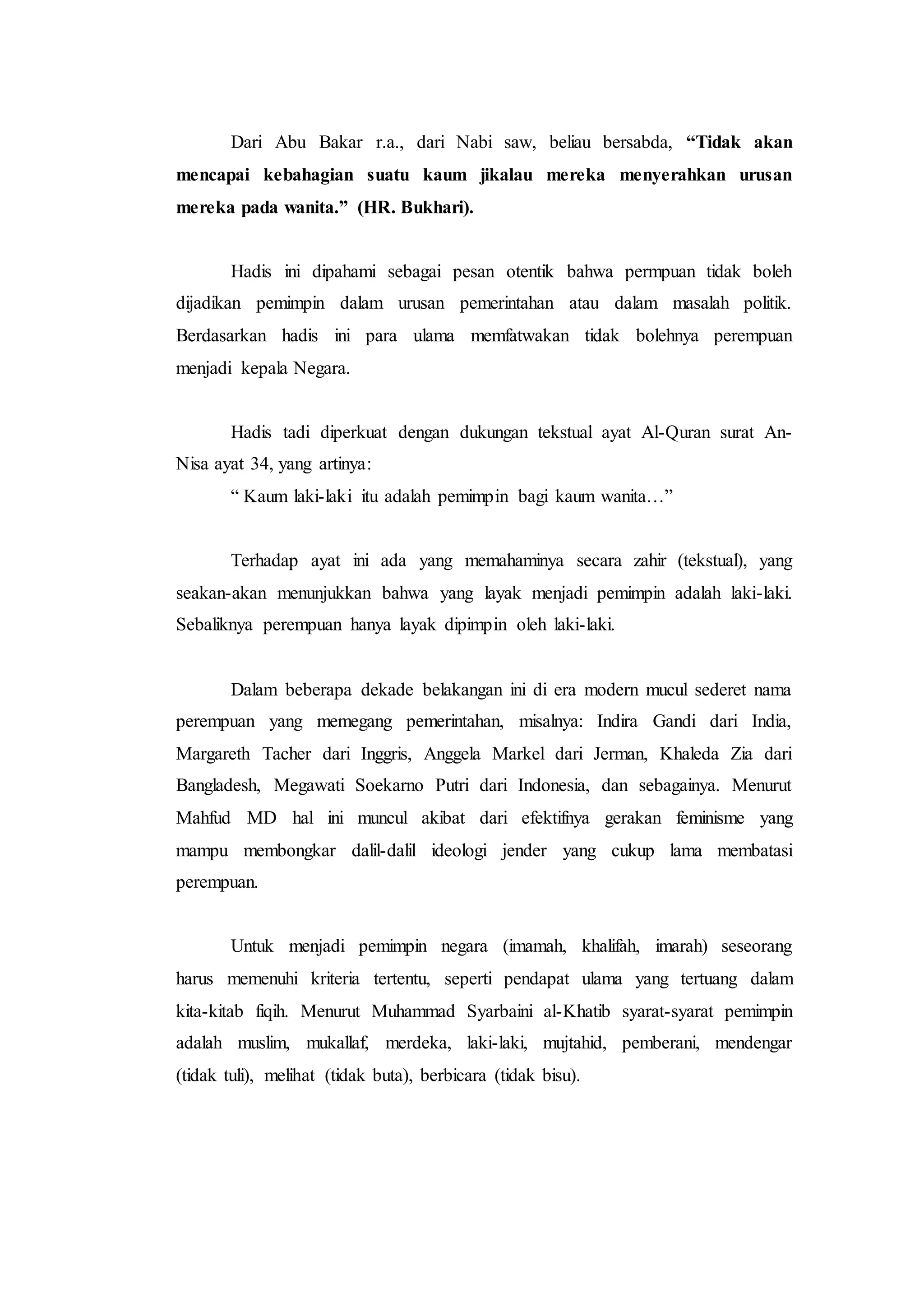 Kedudukan, Peran, dan Kepemimpinan Wanita dalam Islam | DOCX