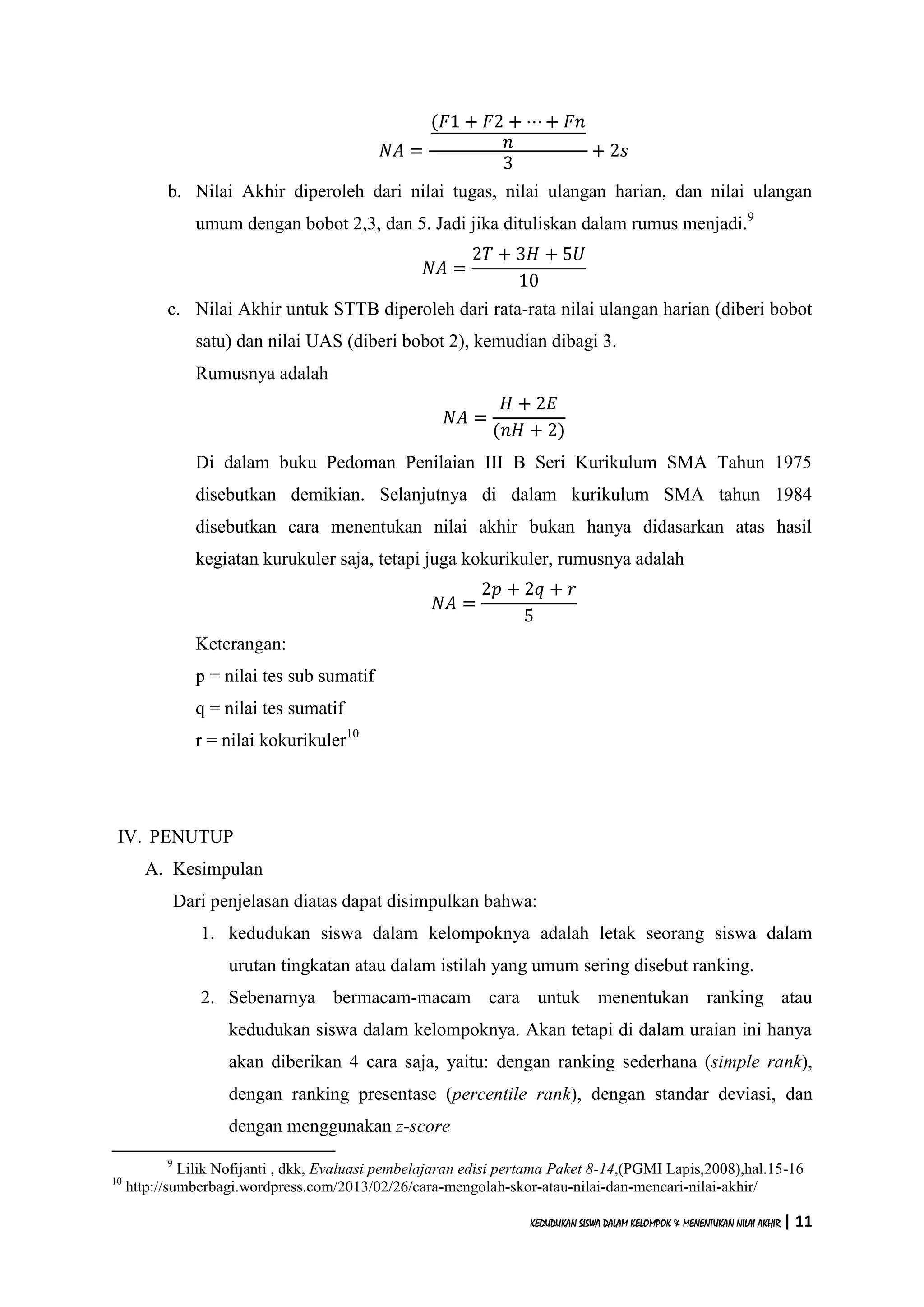 Kedudukan siswa dalam kelas & mencari nilai akhir | DOCX