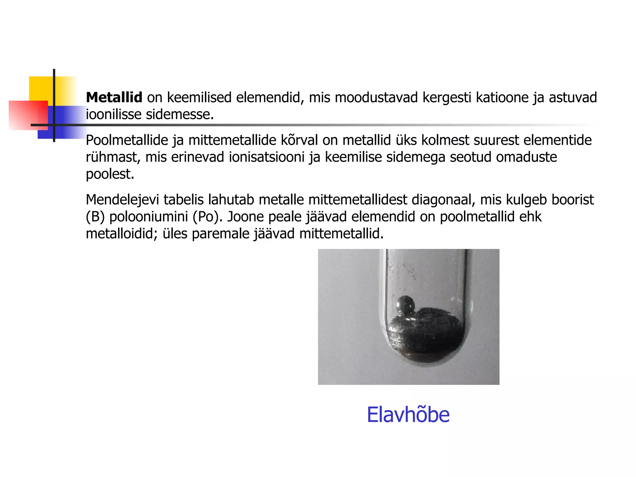 Keemilised Elemendid Metallid Ja Mittemetallid | PPT
