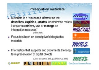 Preservation Metadata Initiatives and Standards | PDF | Databases ...