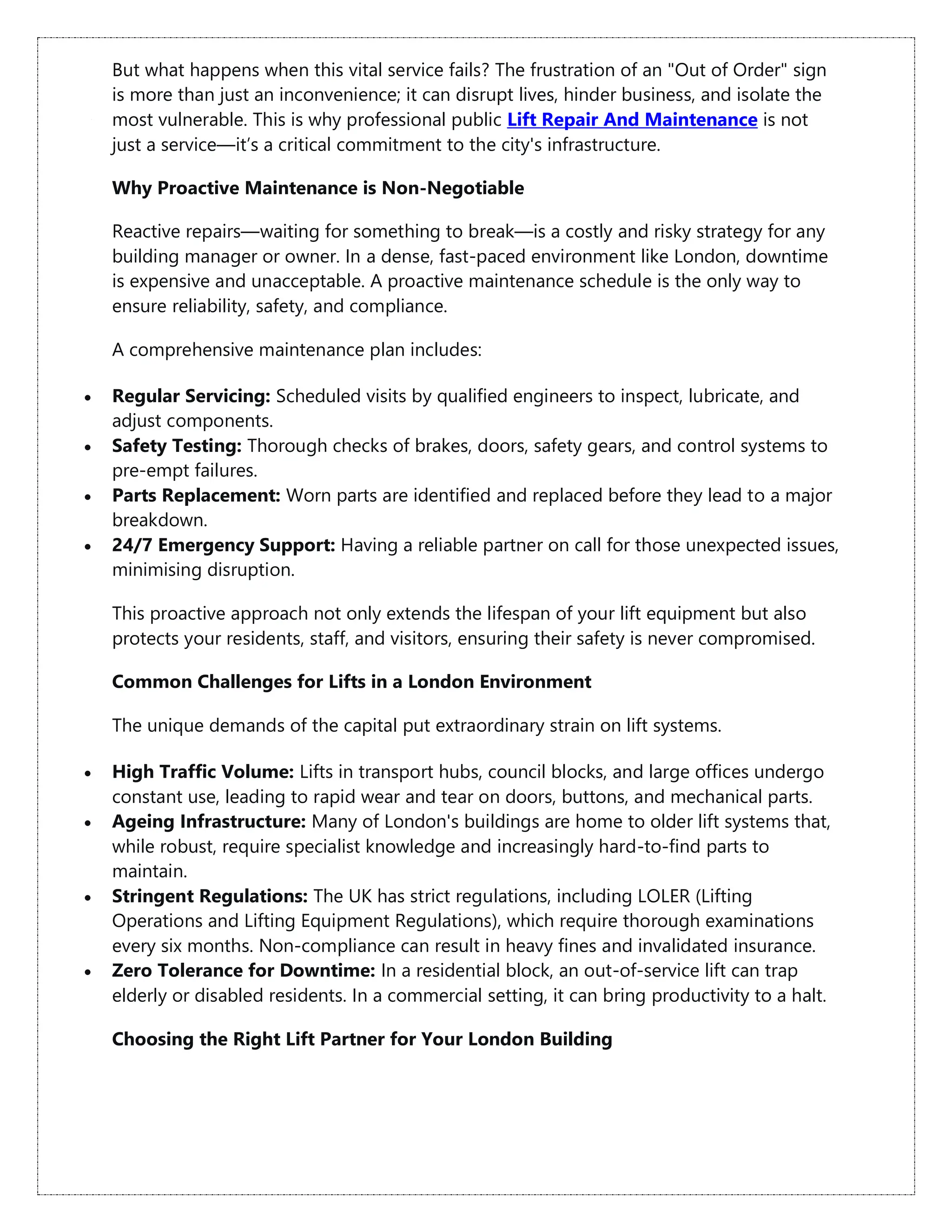 Keeping London Moving The Critical Role of Public Lift Repair ...