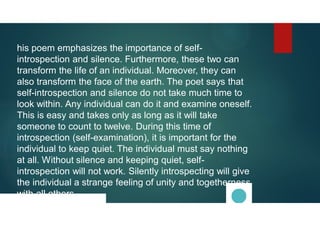 Keeping quiet_Summary.pdf | Poetry | Books and Literature