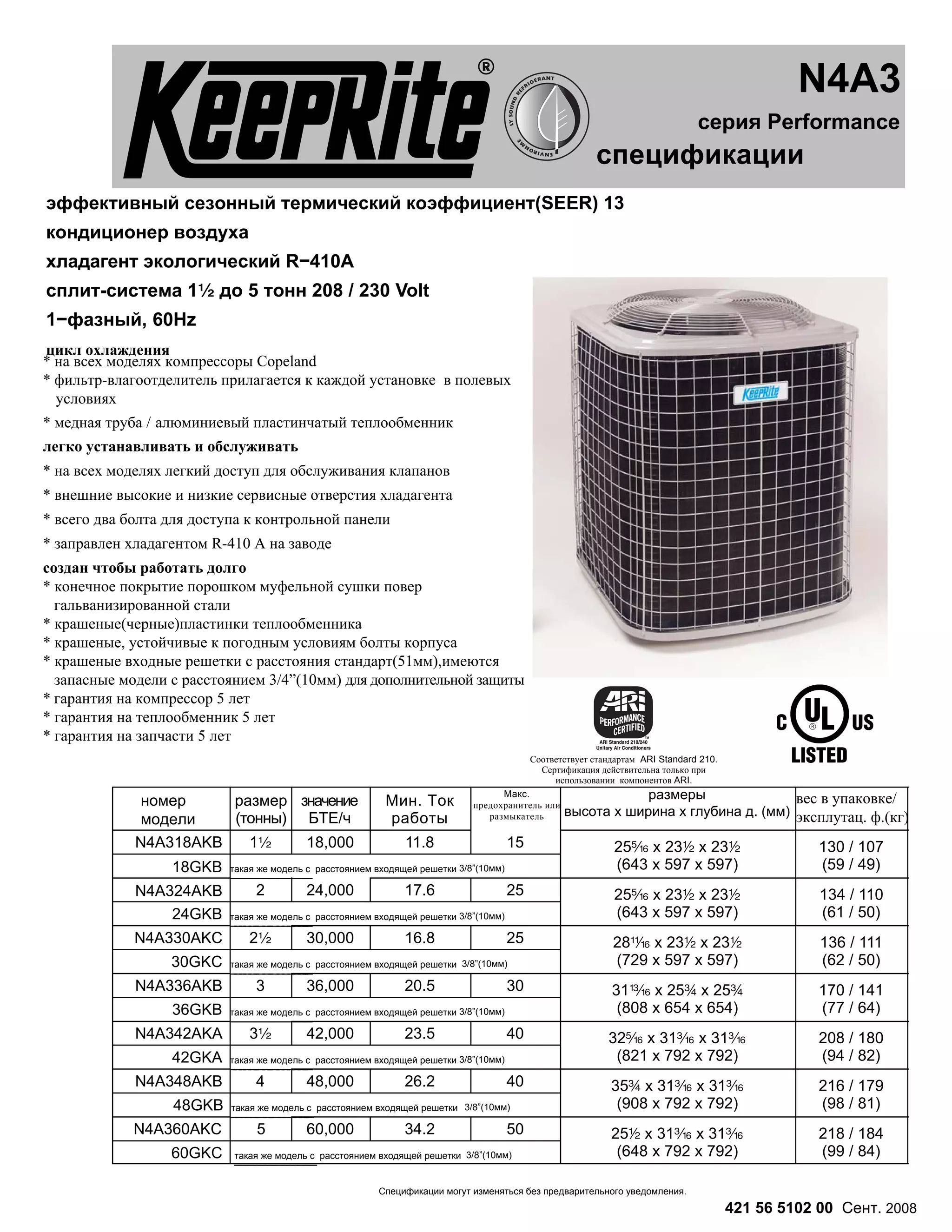 Кондиционеры Keeprite | PDF