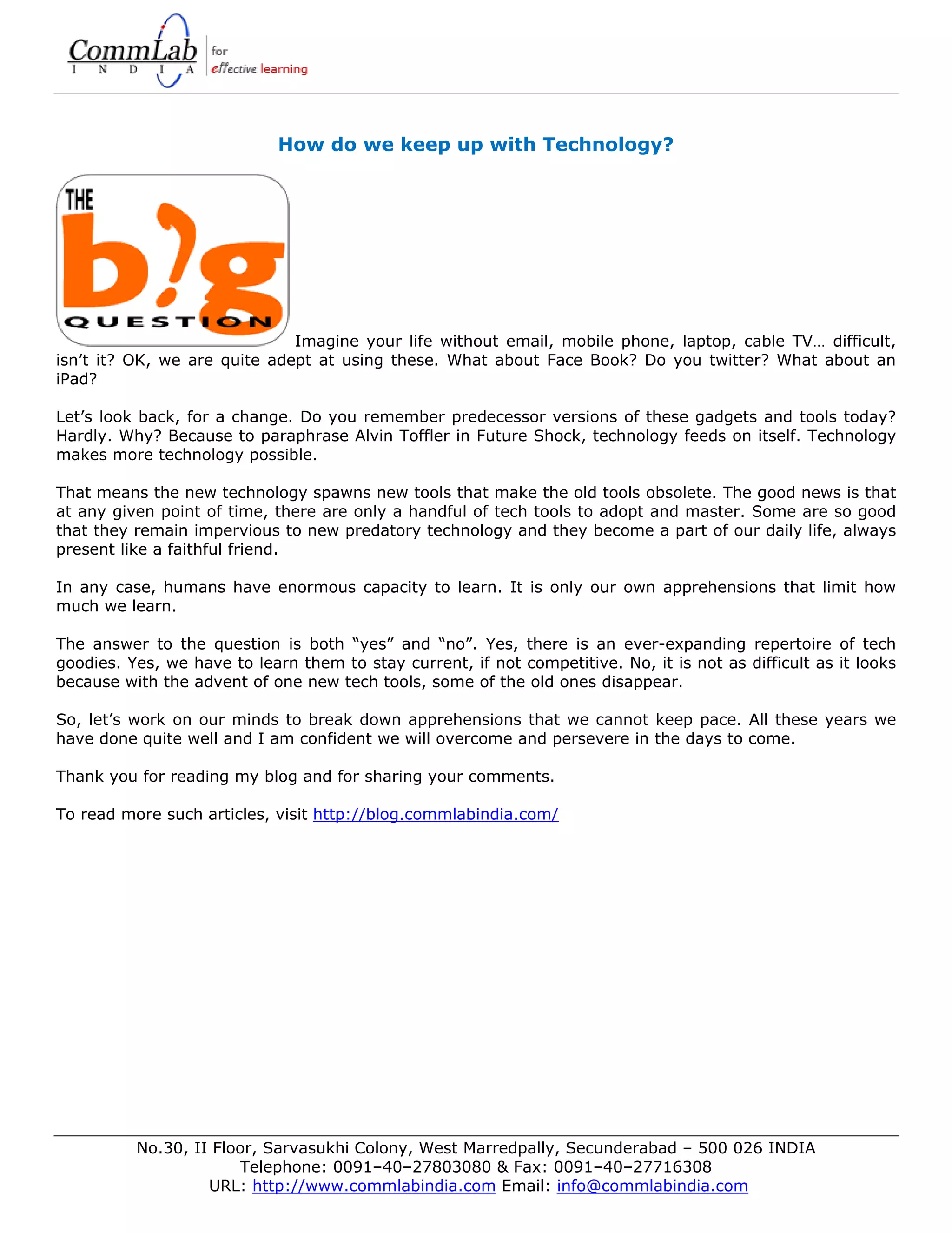 How do we keep up with Technology? | PDF | Technology & Computing