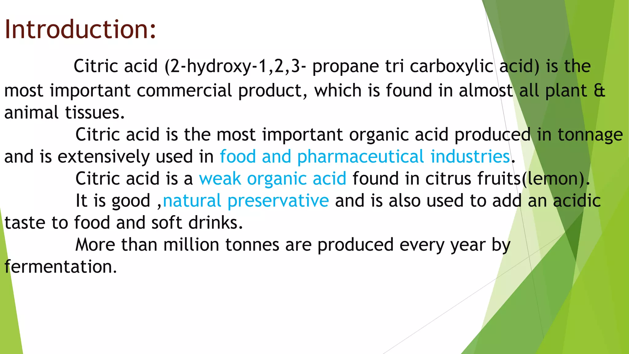 Citric Acid Production | PPTX