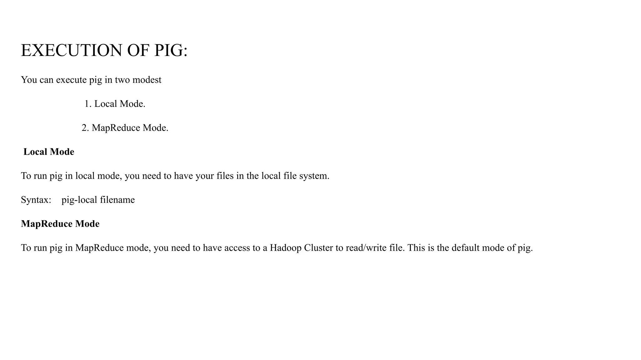 Running, execution and HDFS(Hadoop distributed file system)in pig | PPT