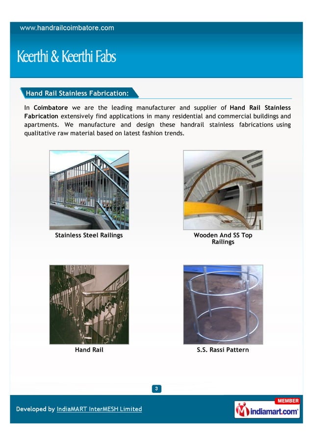 Keerthi & Keerthi Fabs, Coimbatore, Stainless Fabrication and Custom Railings | PDF