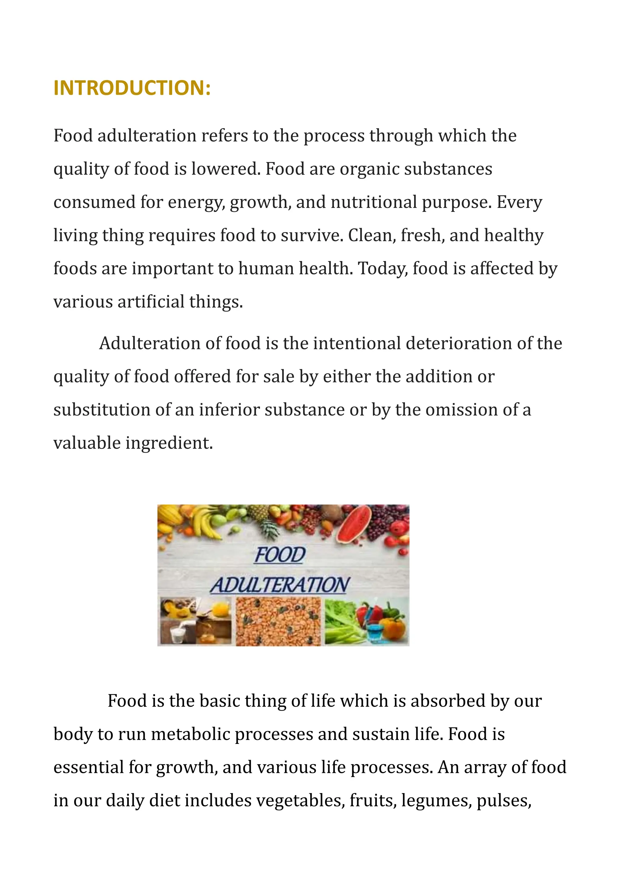 FOOD ADULTERATION AND ITS IMPACT ON HUMAN LIFE | DOCX