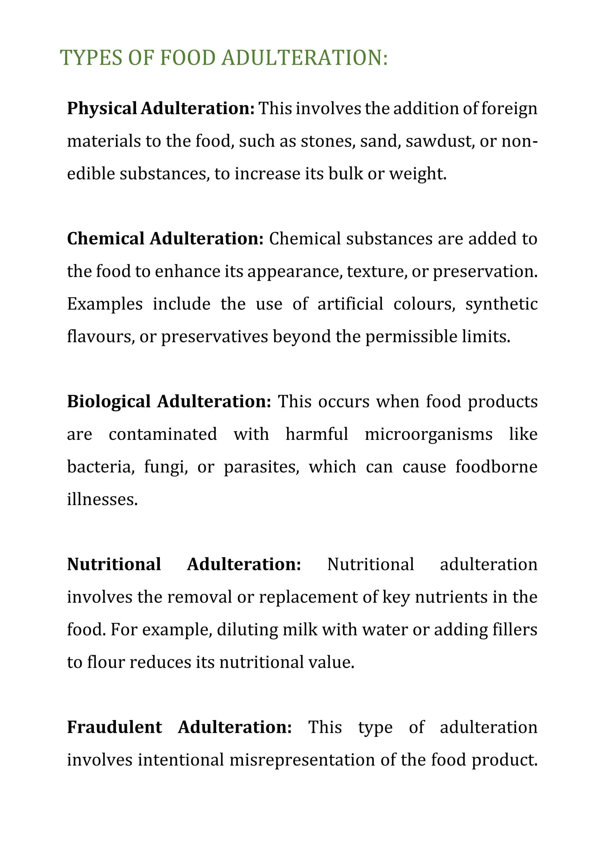 FOOD ADULTERATION AND ITS IMPACT ON HUMAN LIFE | DOCX