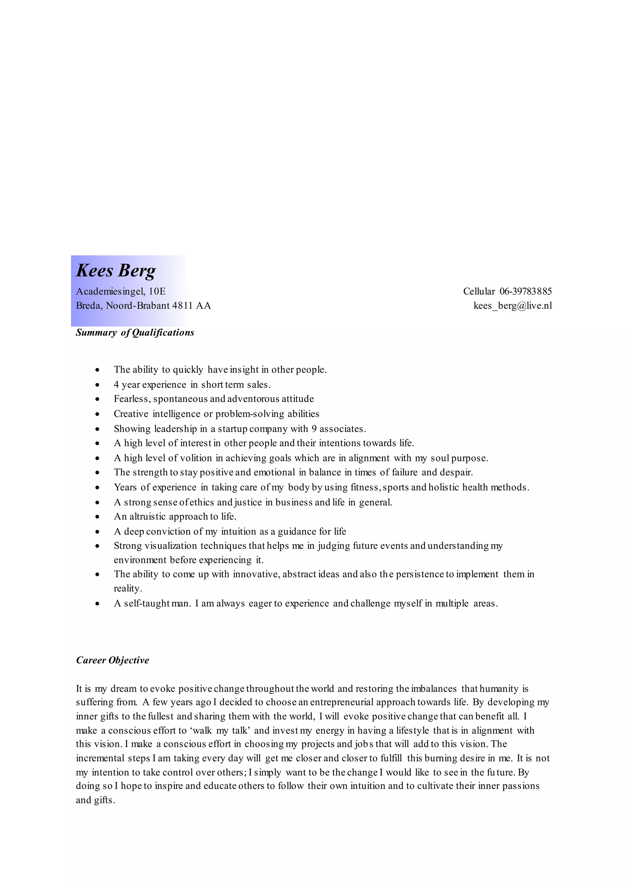 Kees berg nederlands en engels cv | DOCX