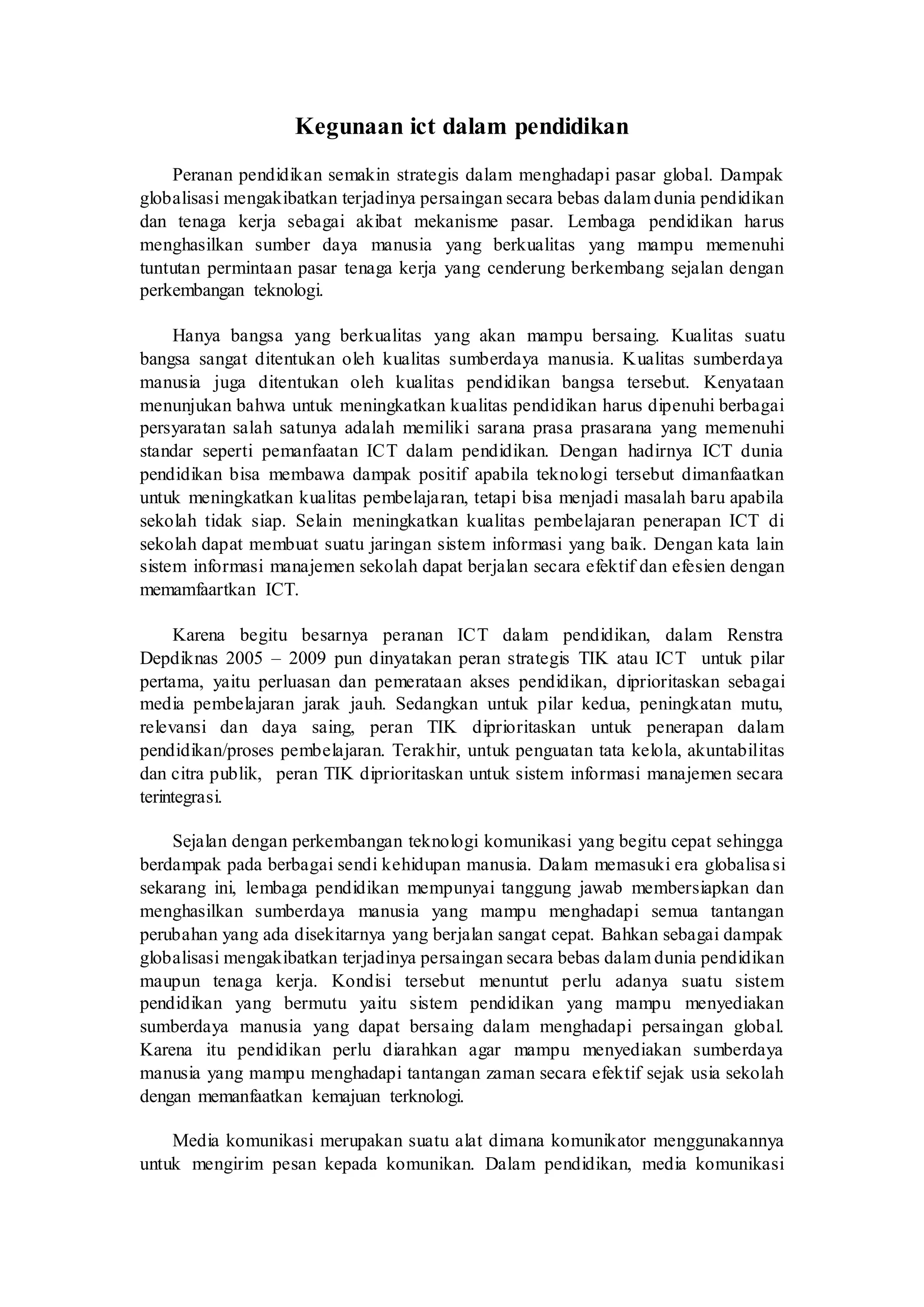 Kegunaan ict dalam pendidikan | PDF
