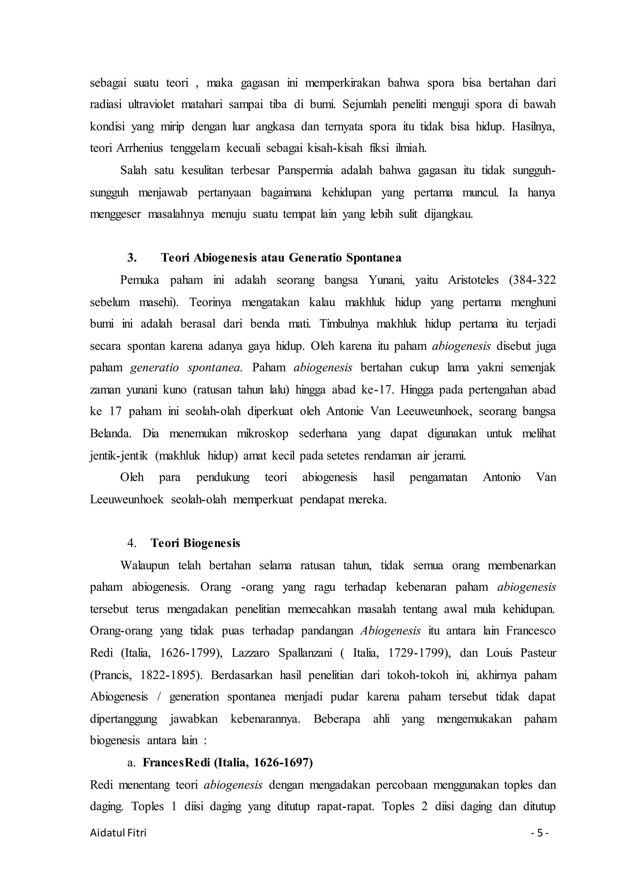 Kehidupan awal di bumi | DOCX