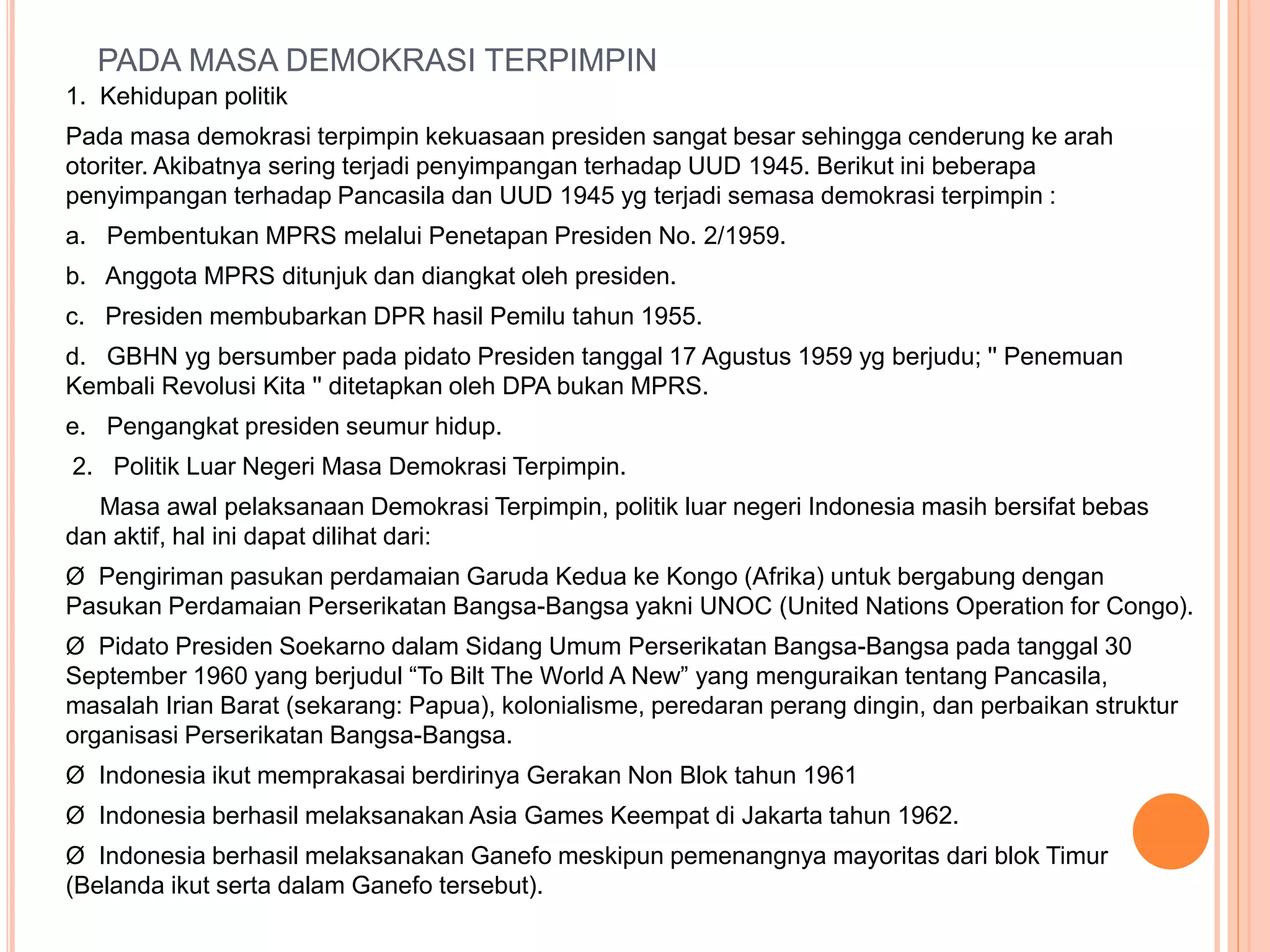 Kehidupan politik indonesia awal kemerdekaan sampai terpimpin | PPT