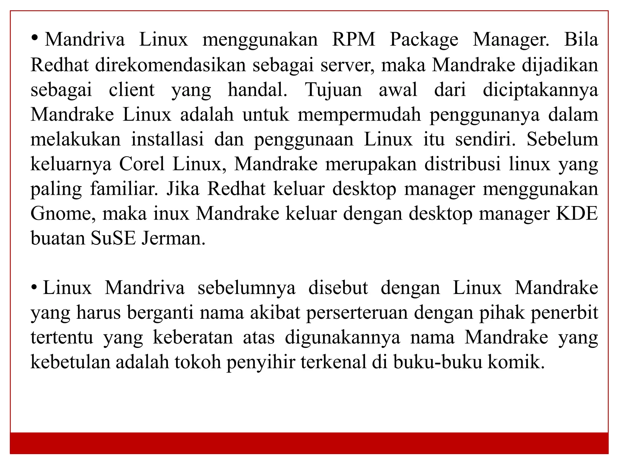 Keistimewaan Mandrake(Mandriva) | PPT