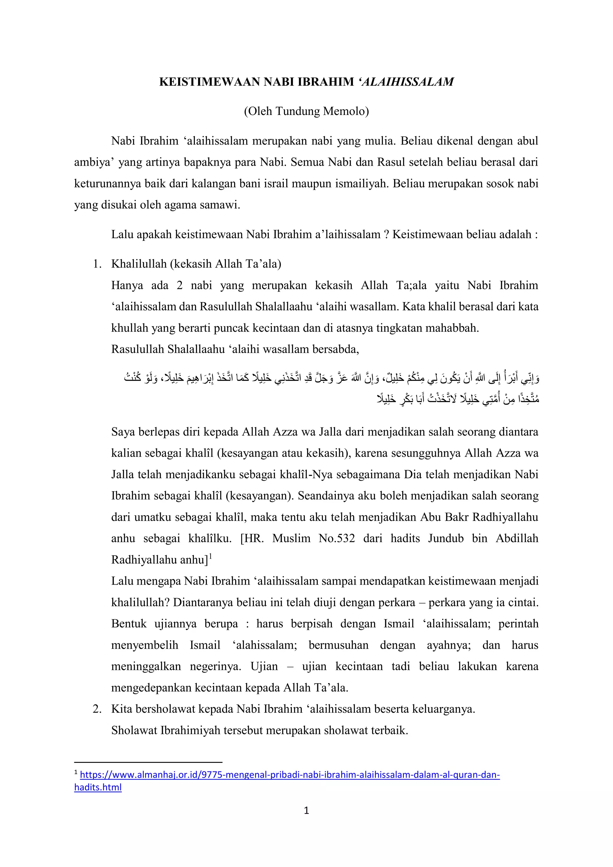 Keistimewaan Nabi Ibrahim | PDF